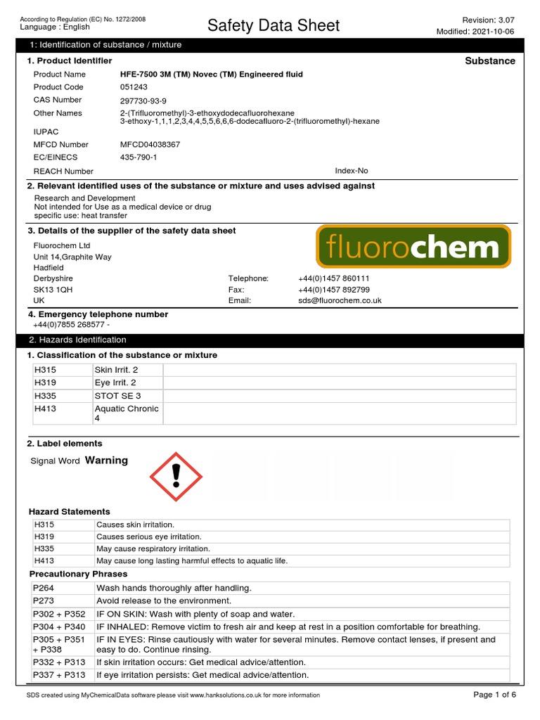 Hfe 7500 051243 | PDF | Dangerous Goods | Occupational Safety And Health