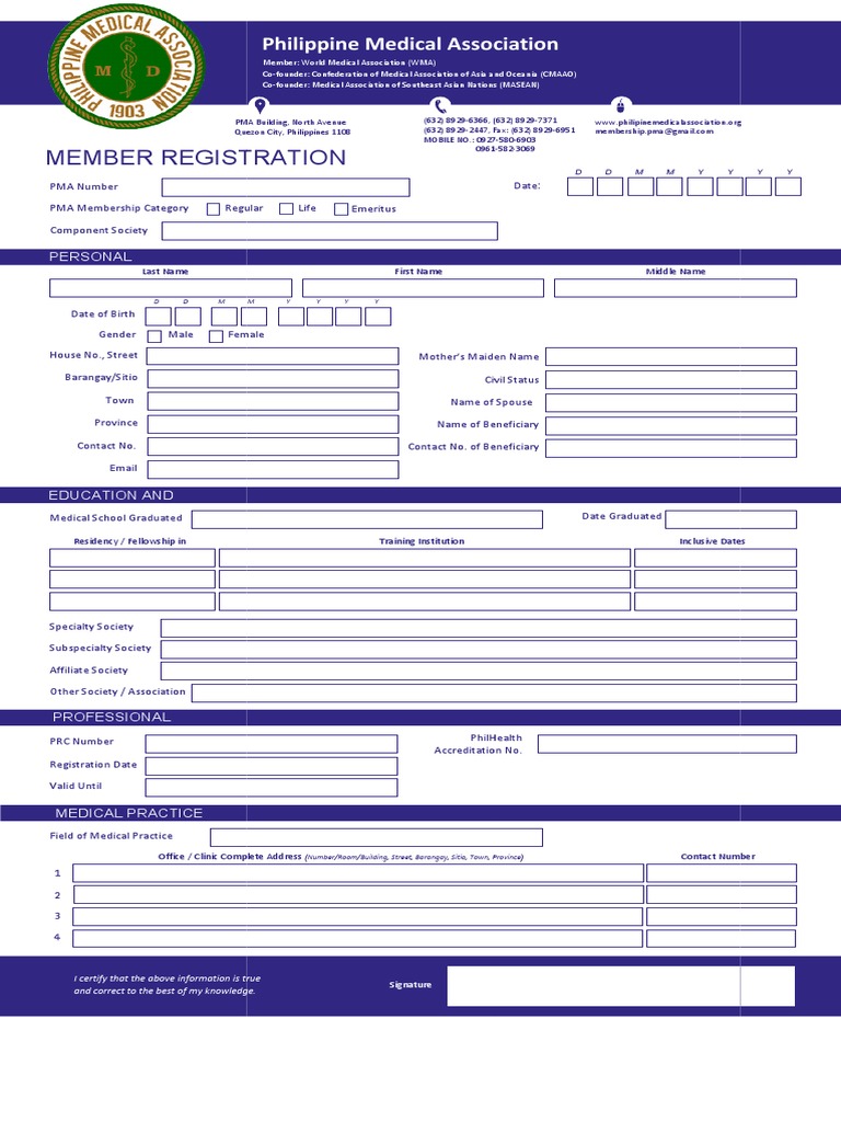 PMA Member Registration Form | PDF | Health Sciences | Public Services