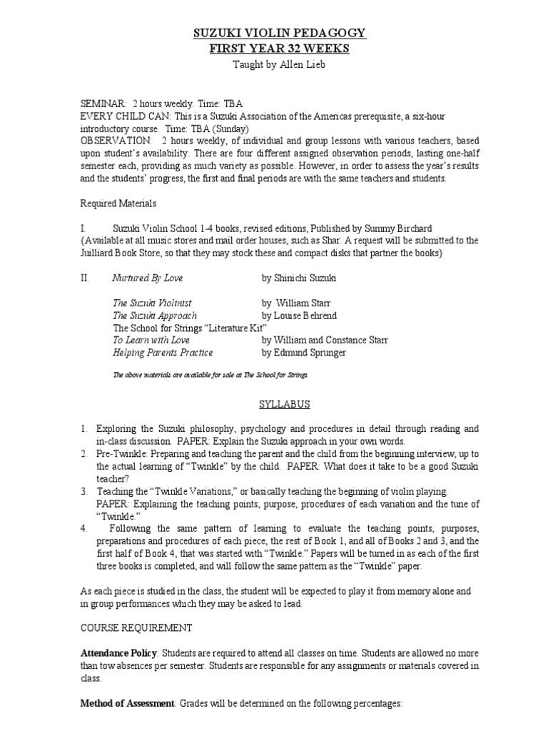 Suzuki Violin Pedagogy Course Overview | PDF | Learning | Teaching
