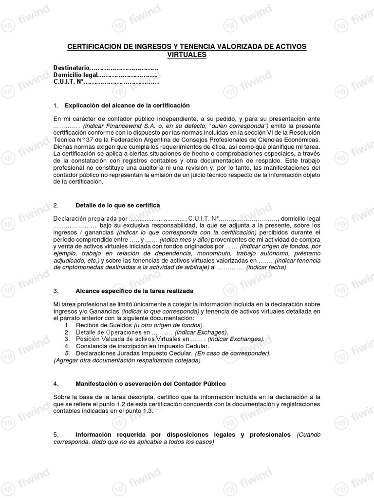 Modelo Certif. de Ingresos Fiwind | PDF | Contador | Contabilidad