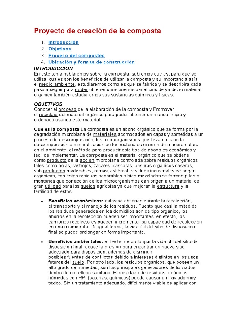 Proyecto de Creación de La Composta | PDF | Compost | Materiales