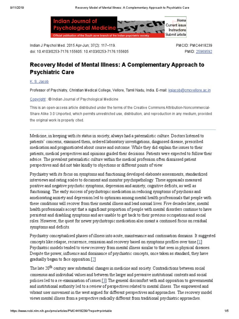 Week 2 Recovery Model of Mental Illness - A Complementary Approach To Psychiatric Care | PDF ...