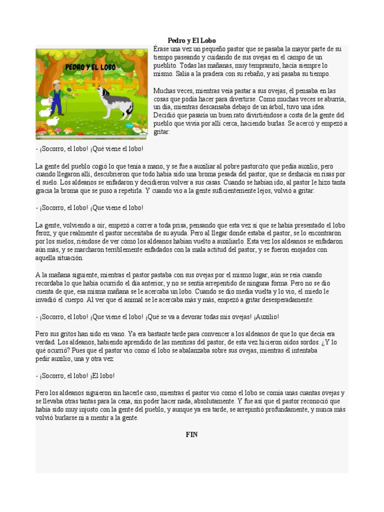 Resumen del Cuento "Pedro y el Lobo" | PDF | Novela negra, policíaca y ...