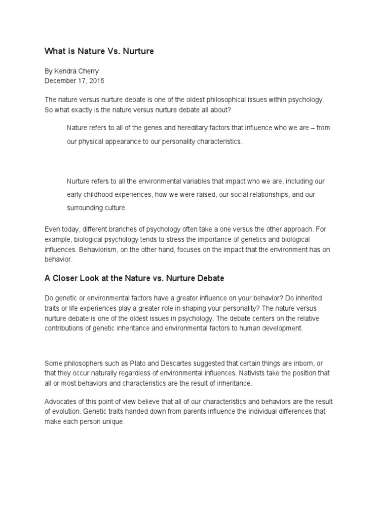 Nature Vs Nurture | PDF | Nature Versus Nurture | Psychology