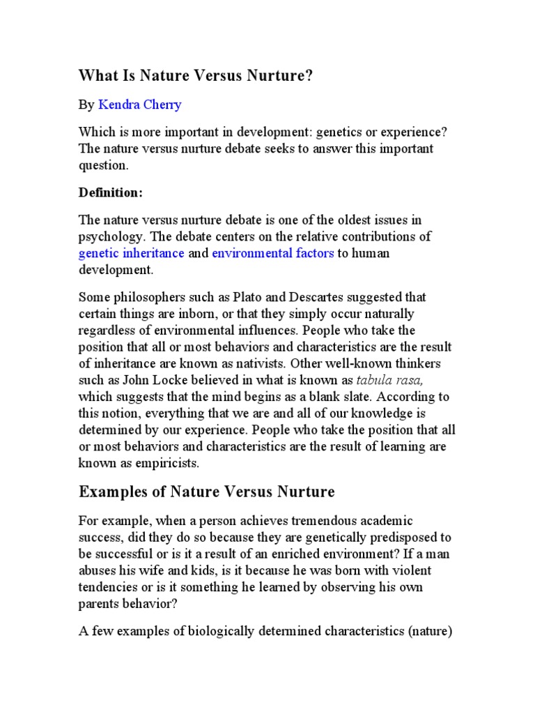 What Is Nature Versus Nurture | PDF | Nature Versus Nurture | Psychology