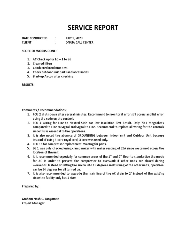AC Maintenance Service Report | PDF | Computers | Technology & Engineering