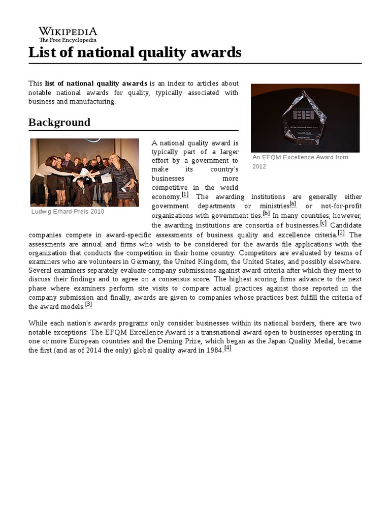 List of National Quality Awards | PDF | Quality Management | Systems ...