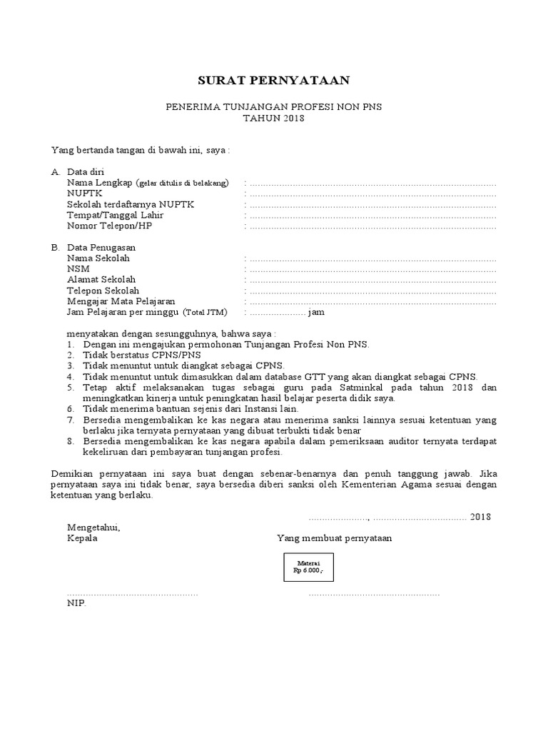 Surat Pernyataan Non Pns 20181 | PDF | Pengelolaan Keuangan & Uang