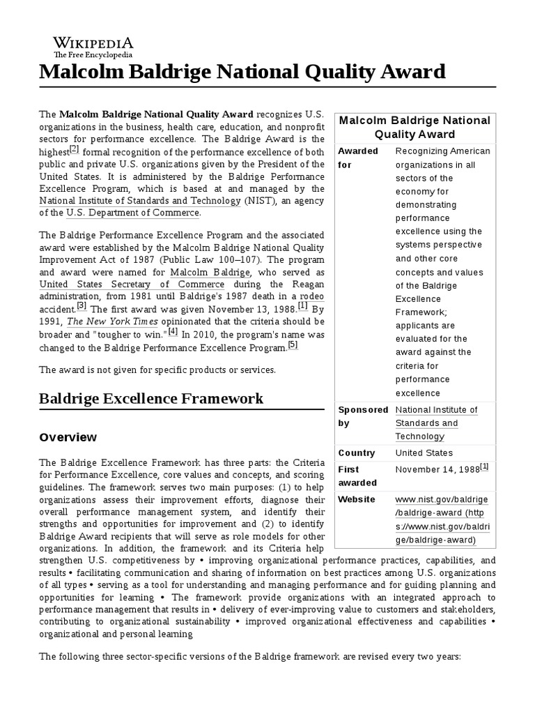 Malcolm Baldrige National Quality Award | PDF | Business | Economies