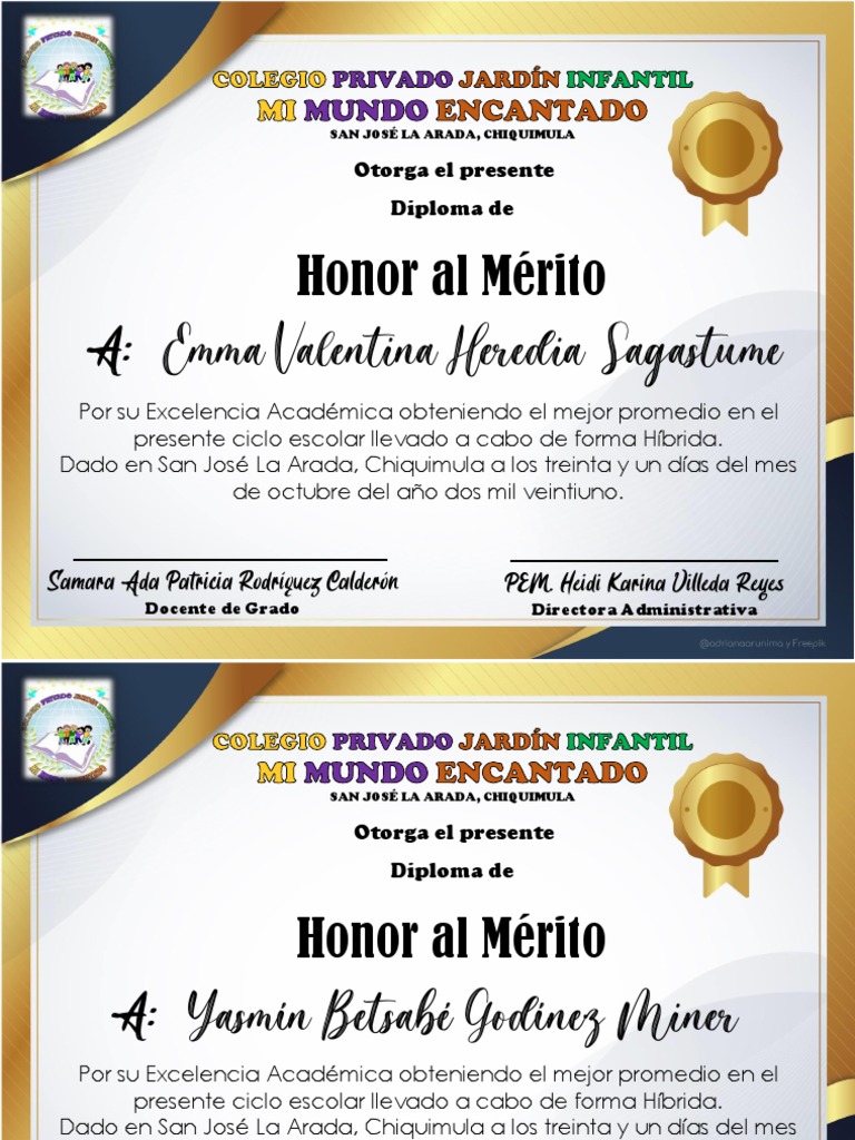 Diploma de Honor al Mérito Escolar | PDF