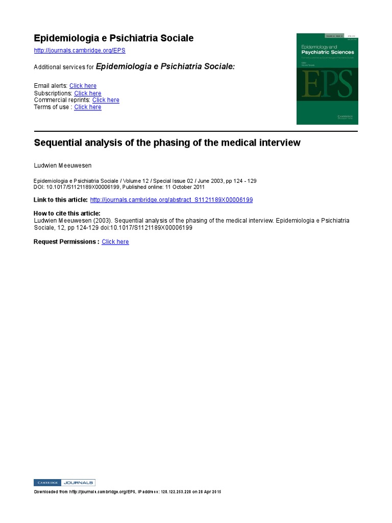 Sequential Analysis Of The Phasing Of The Medical Interview Pdf Sequence Medical Diagnosis 
