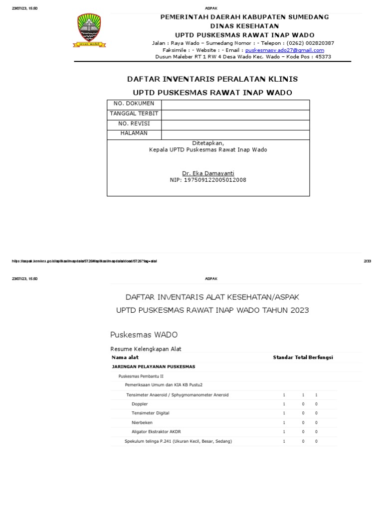 Inventarisasi Alkes Aspak.2023 | PDF