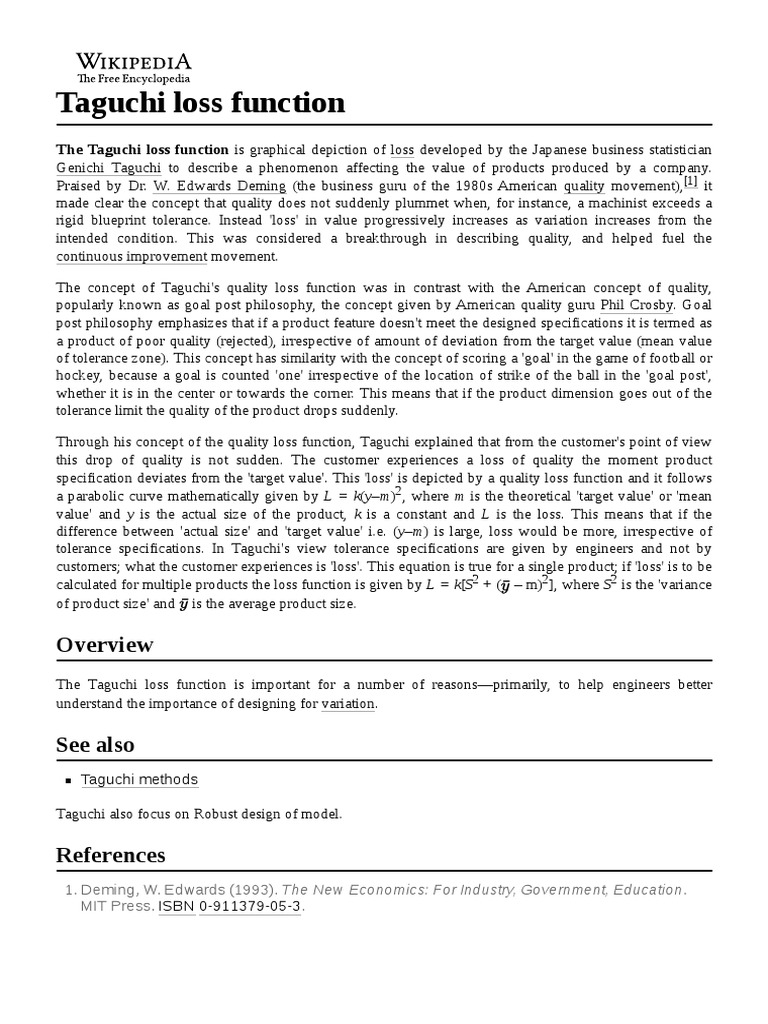 Taguchi Loss Function | PDF | Statistical Analysis | Teaching Mathematics