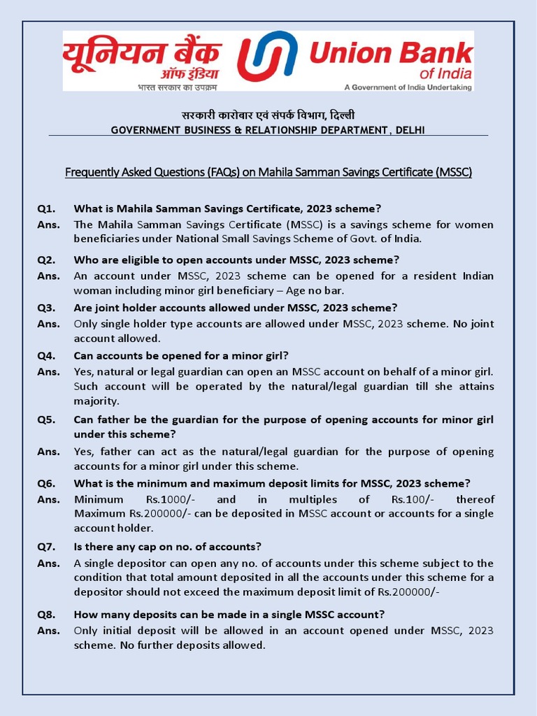 Mahila Samman Savings Certificate 2023 - FAQs | Download Free PDF | Interest | Deposit Account