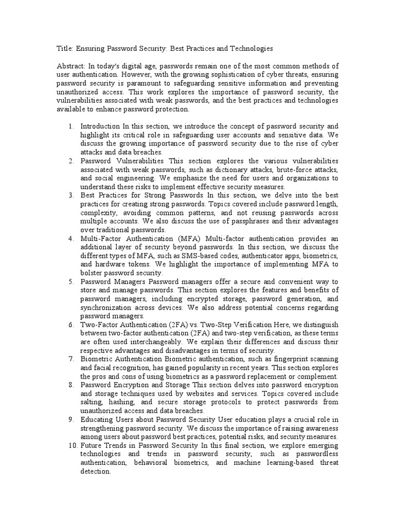 Ensuring Password Security Best Practices And Technologies Pdf