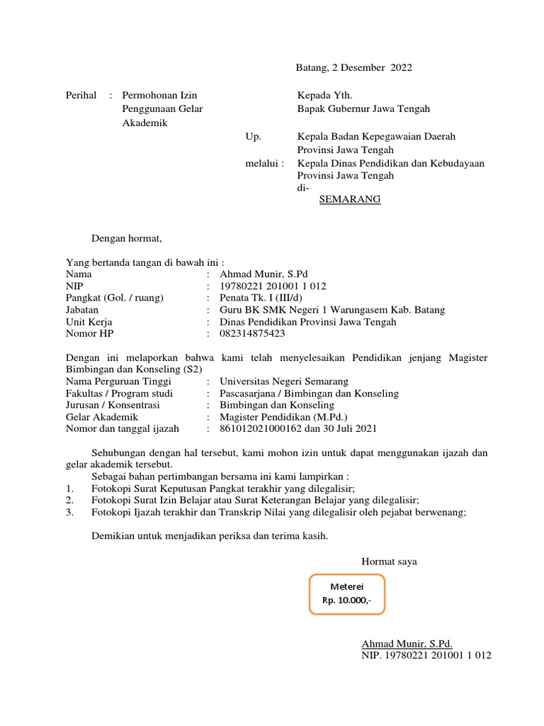 Permohonan Ijin Penggunaan Gelar Akademik | PDF