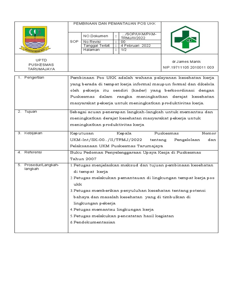 Sop Pembinaan Pos Ukk 2022 | PDF