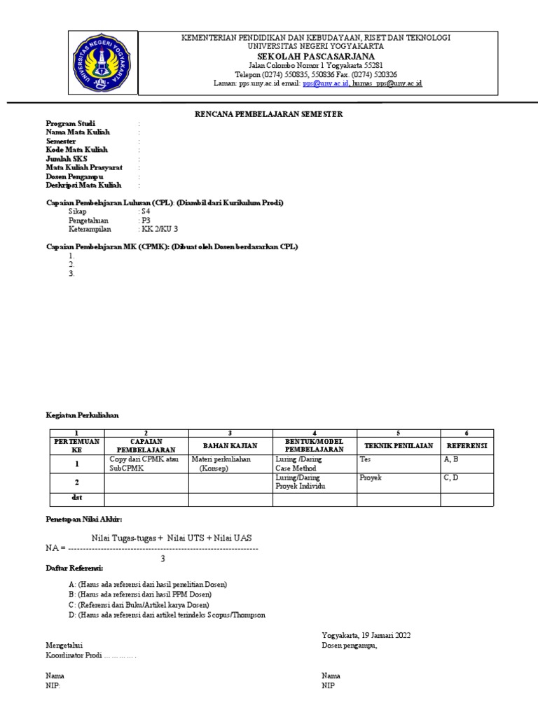 Format Silabus - RPS 2022 | PDF