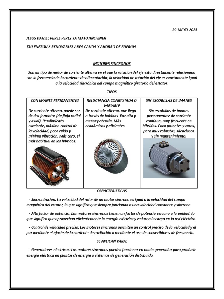 Motores Síncronos y Universales: Tipos y Usos | PDF | Motor eléctrico ...
