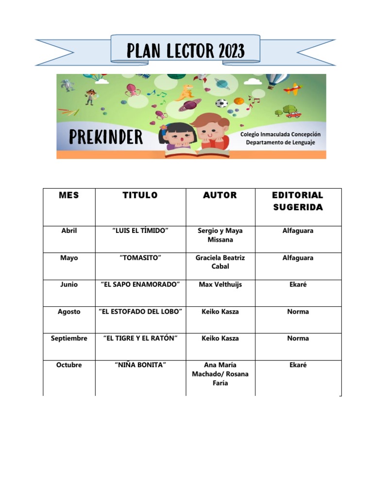 Plan Lector 2023 Icpv | PDF | Escritores