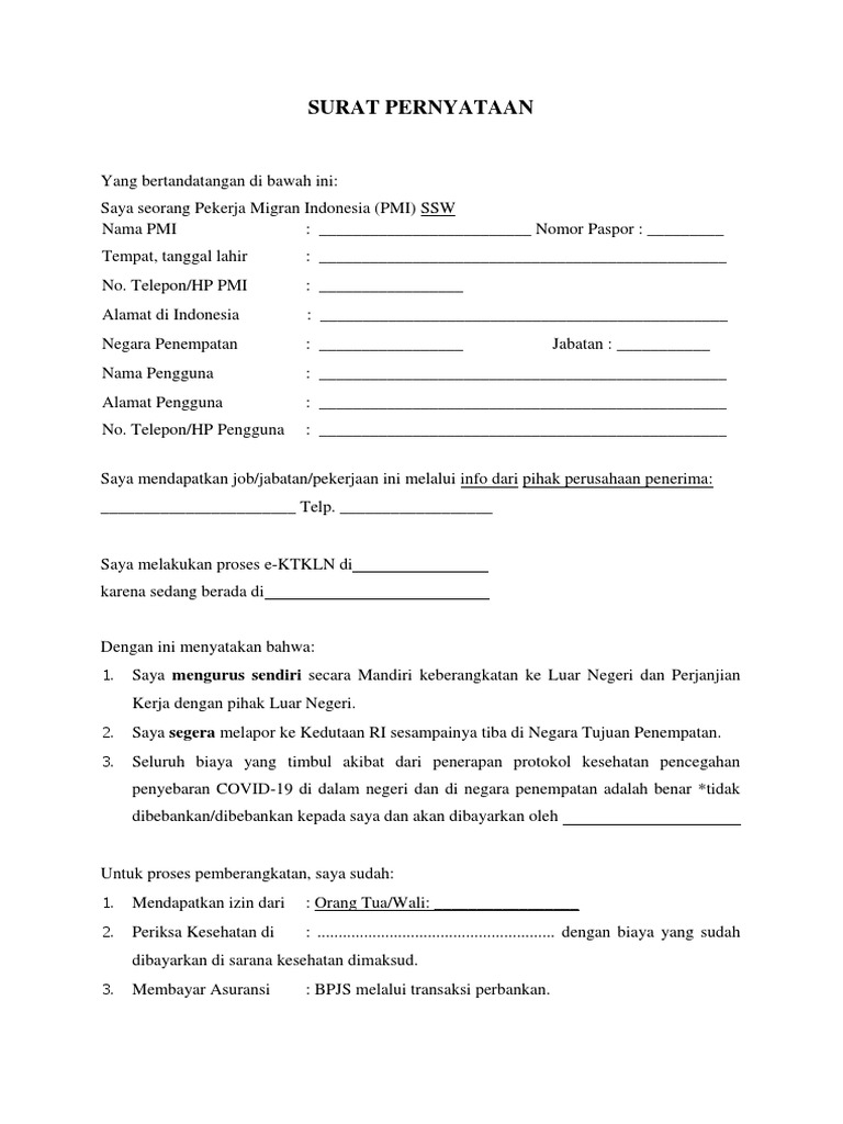 Surat Pernyataan Pmi TG | PDF