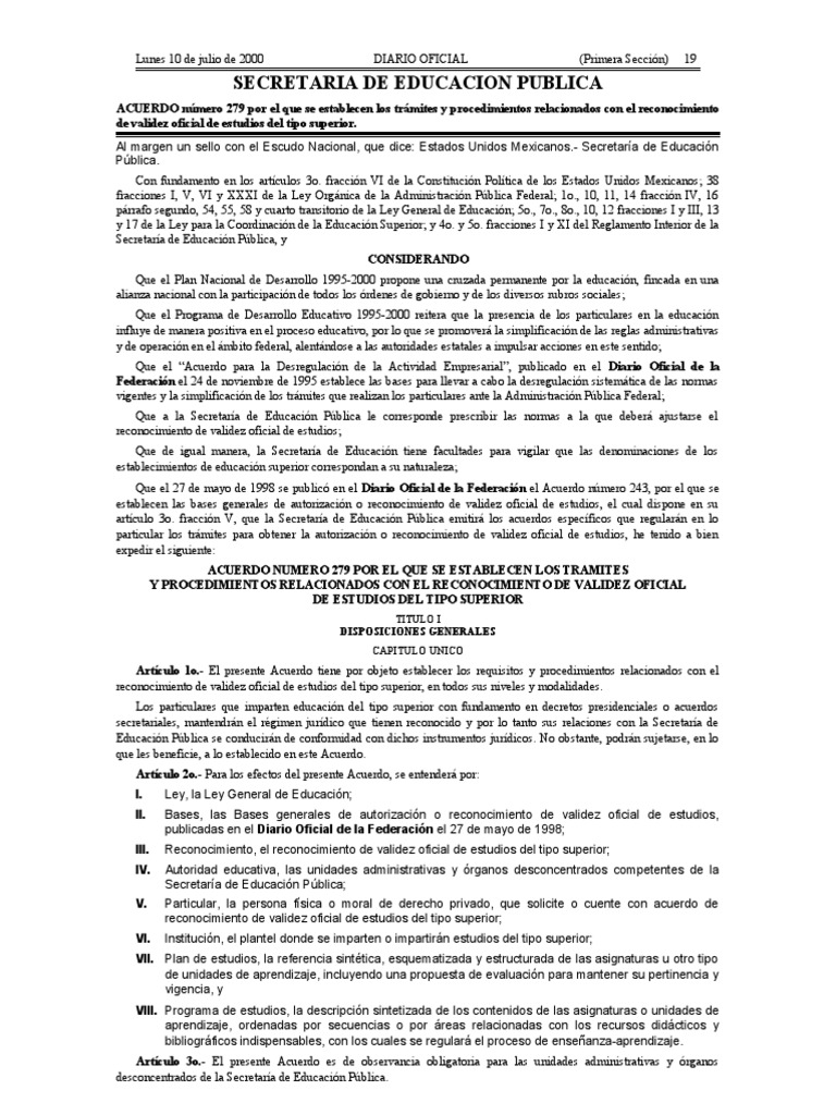 Acuerdo 279 | PDF | Titulo academico | Plan de estudios