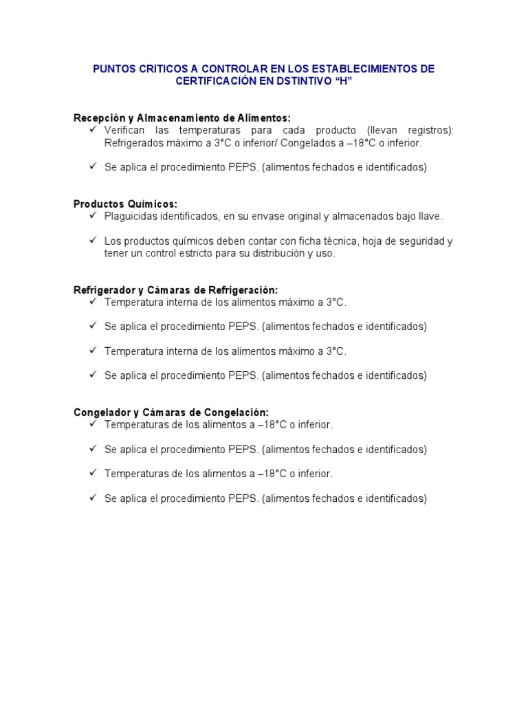 Puntos Criticos A Controlar | PDF | Alimentos | Agua