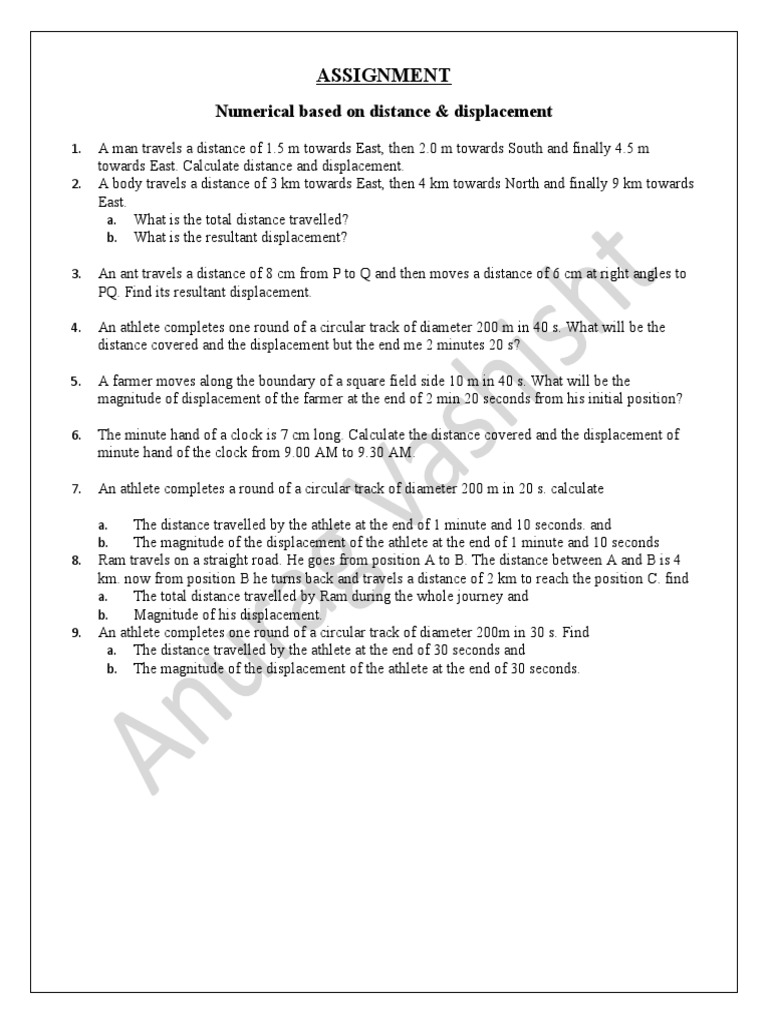 Numericals Distance and Displacement | PDF