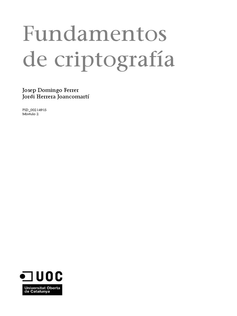 3 Fundamentos de Criptografía Autor Josep Domingo Ferrer, Jordi Herrera Joancomartí | PDF ...
