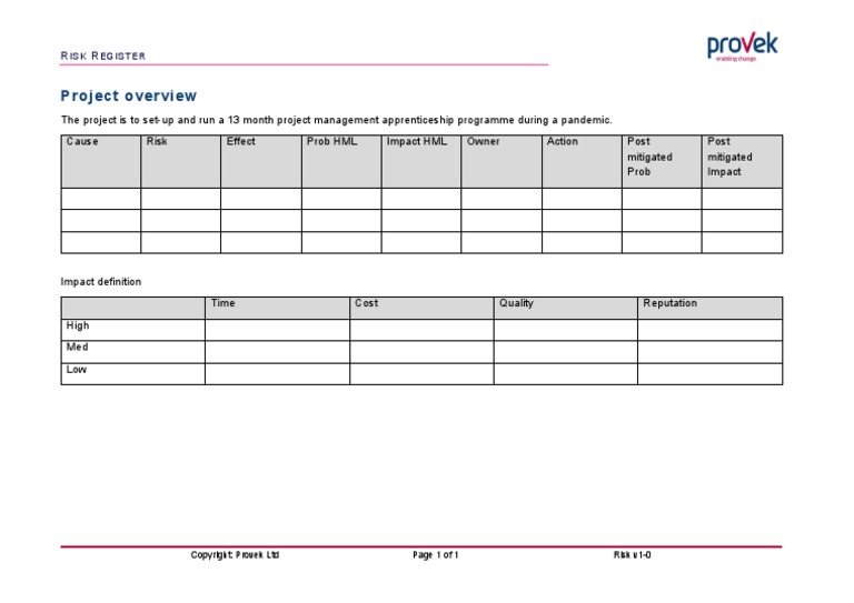 Risk Register Exercise v1-0 | PDF