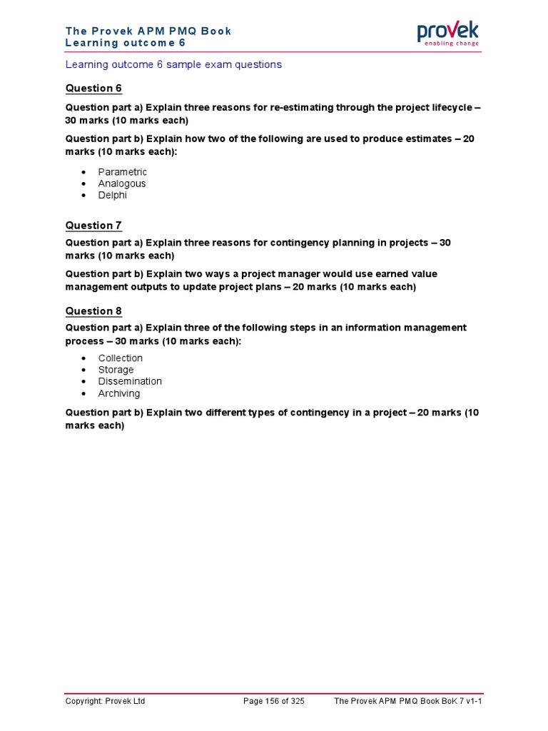 Sample Exam Questions (LO6-4 and 5) - Estimating and Contingency ...