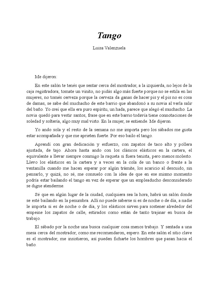 Tango y soledad en Luisa Valenzuela | PDF | Musica Tango | Estilos de ...