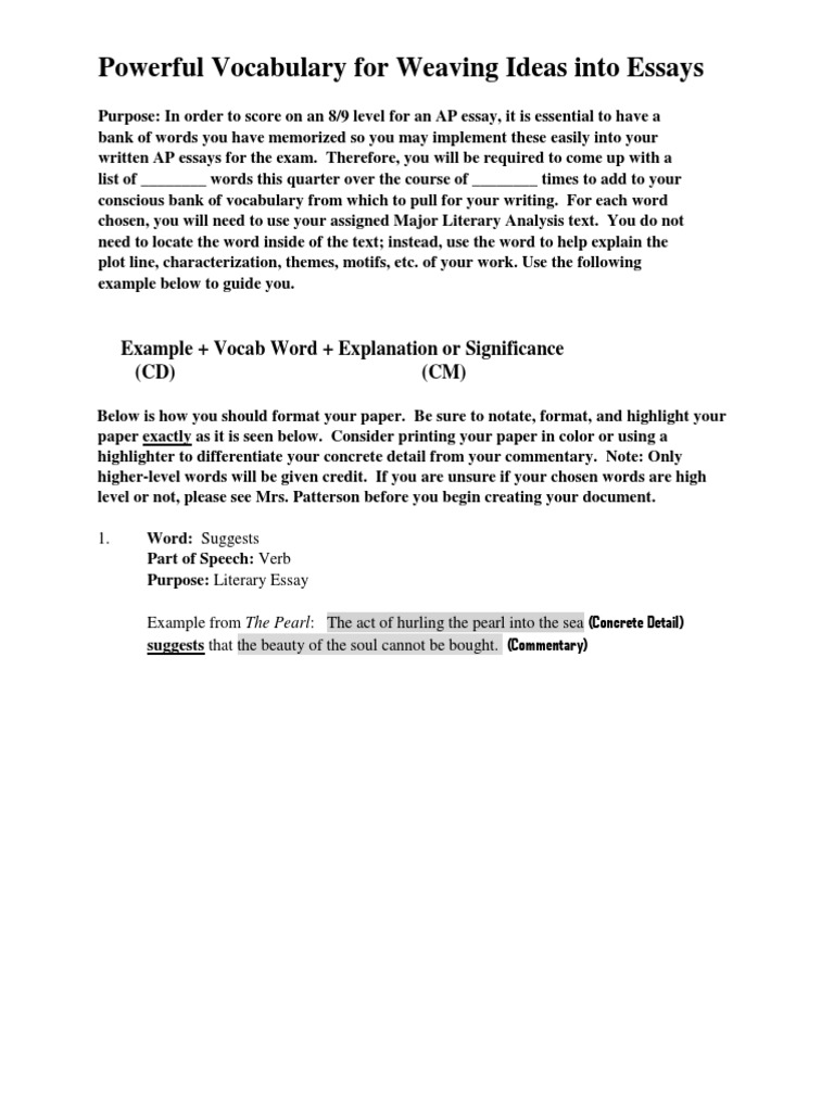 AP Verbs and Phrases Assignment | PDF | Vocabulary | Essays