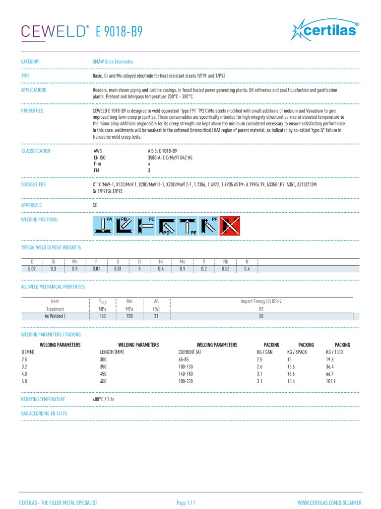 E 9018-B9 Product-Sheet | PDF | Welding | Construction