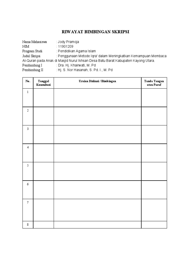 Jody Pramoja RIWAYAT BIMBINGAN SKRIPSI | PDF