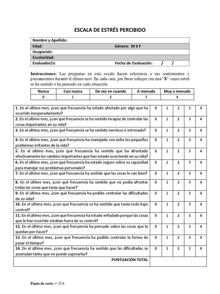 Escala de Estrés Percibido | PDF | Sicología