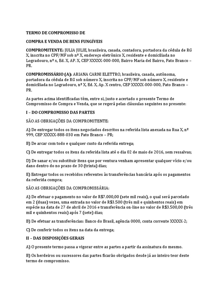 Termo De Compromisso De Compra E Venda Pdf