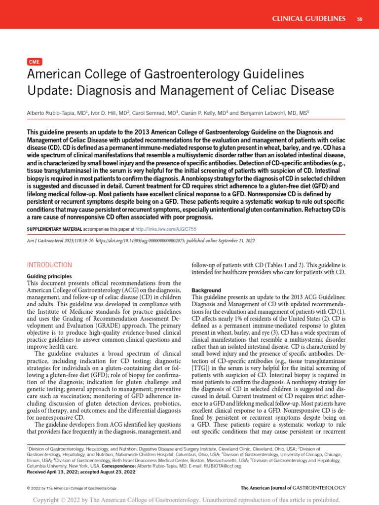 American College of Gastroenterology Guidelines.17 | PDF | Coeliac ...