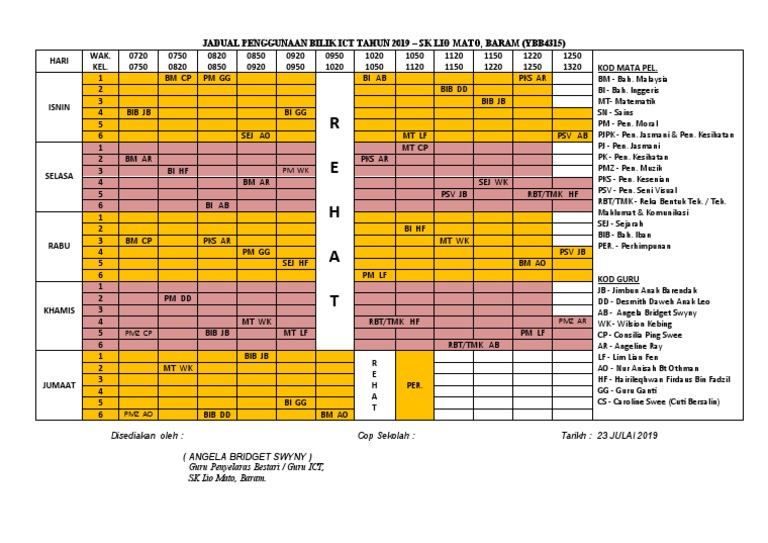 Jadual Bilik ICT 2020 | PDF