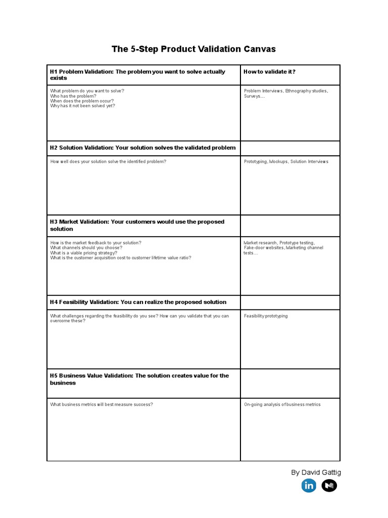 5-Step Product Validation Template by David Gattig | PDF