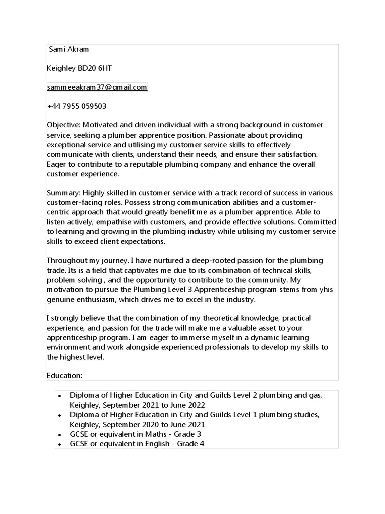 Sami Plumbing CV Word | PDF | Restaurants | Foodservice