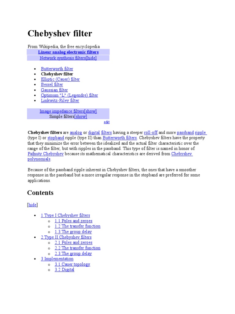 Chebyshev Filter | PDF | Signal Processing | Telecommunications Engineering