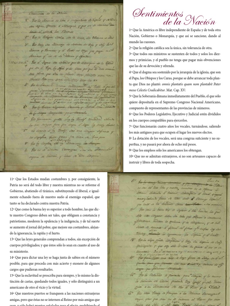 Sentimientos de La Nación - José María Morelos y Pavón | PDF | Gobierno Sentimientos de La Nación - José María Morelos y Pavón | PDF | Gobierno