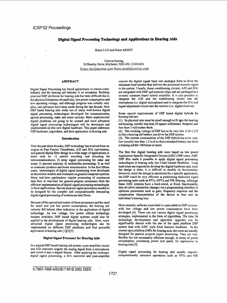 Digital Signal Processing Technology and Applications in Hearing | PDF ...