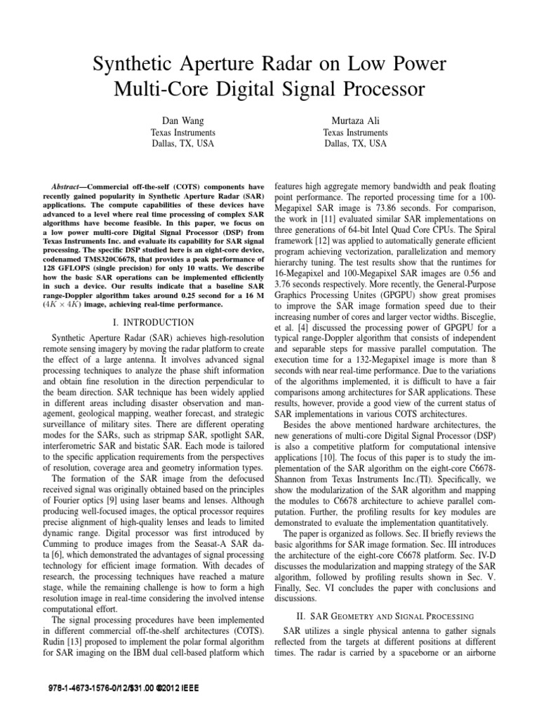 Ynthetic Aperture Radar On Low Power | PDF | Multi Core Processor | Digital Signal Processor