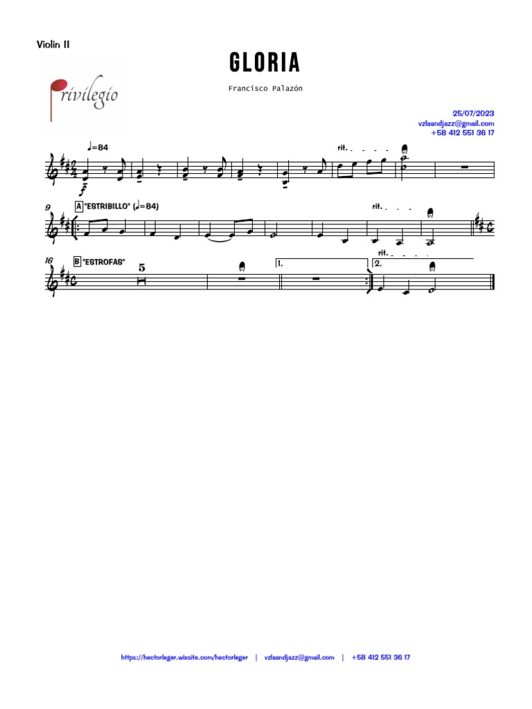 GLORIA - Francisco Palazón - Violin II | PDF