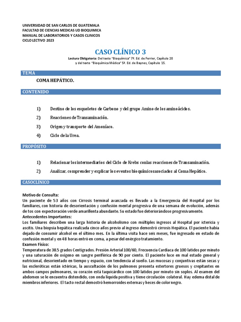Coma Hepático: Bioquímica y Caso Clínico | PDF | Transaminasa | Amoníaco