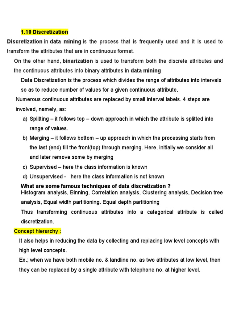 Discretization and Concept Hierarchy in Data Mining | PDF