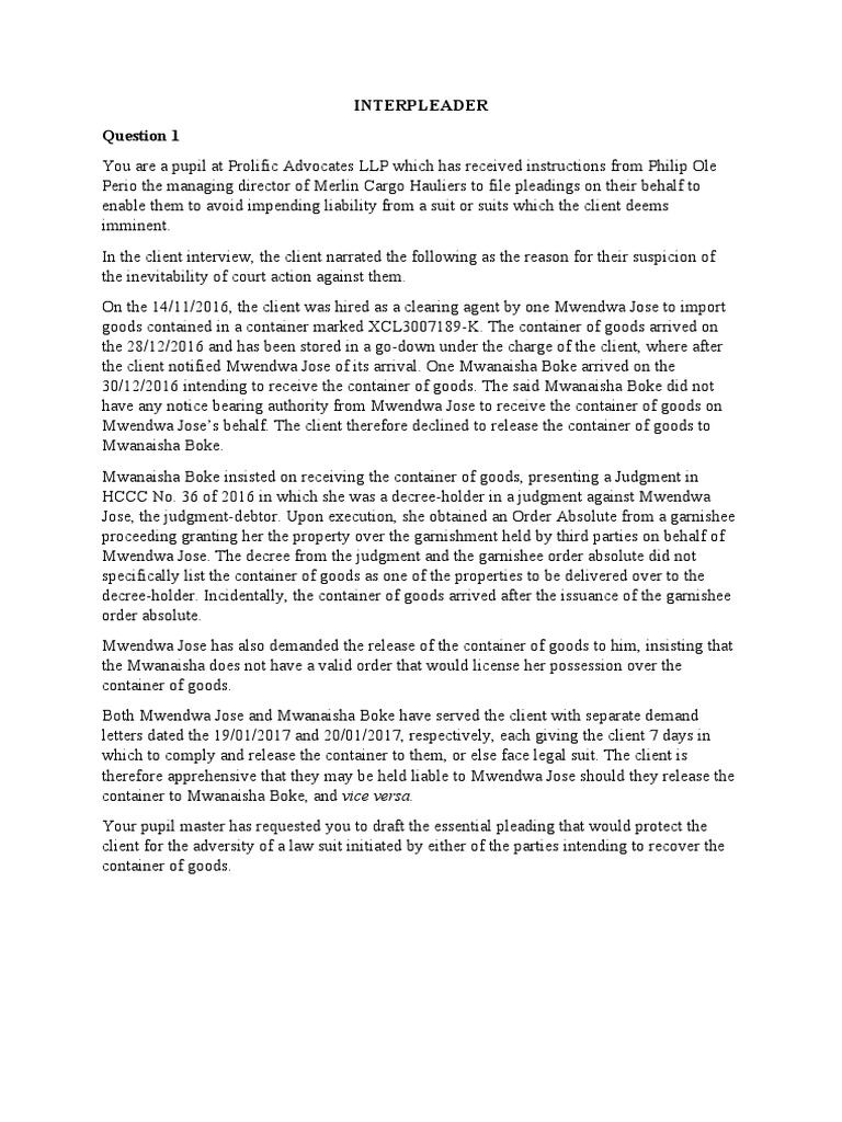 Sample Interpleader Proceedings | Download Free PDF | Lawsuit | Civil ...