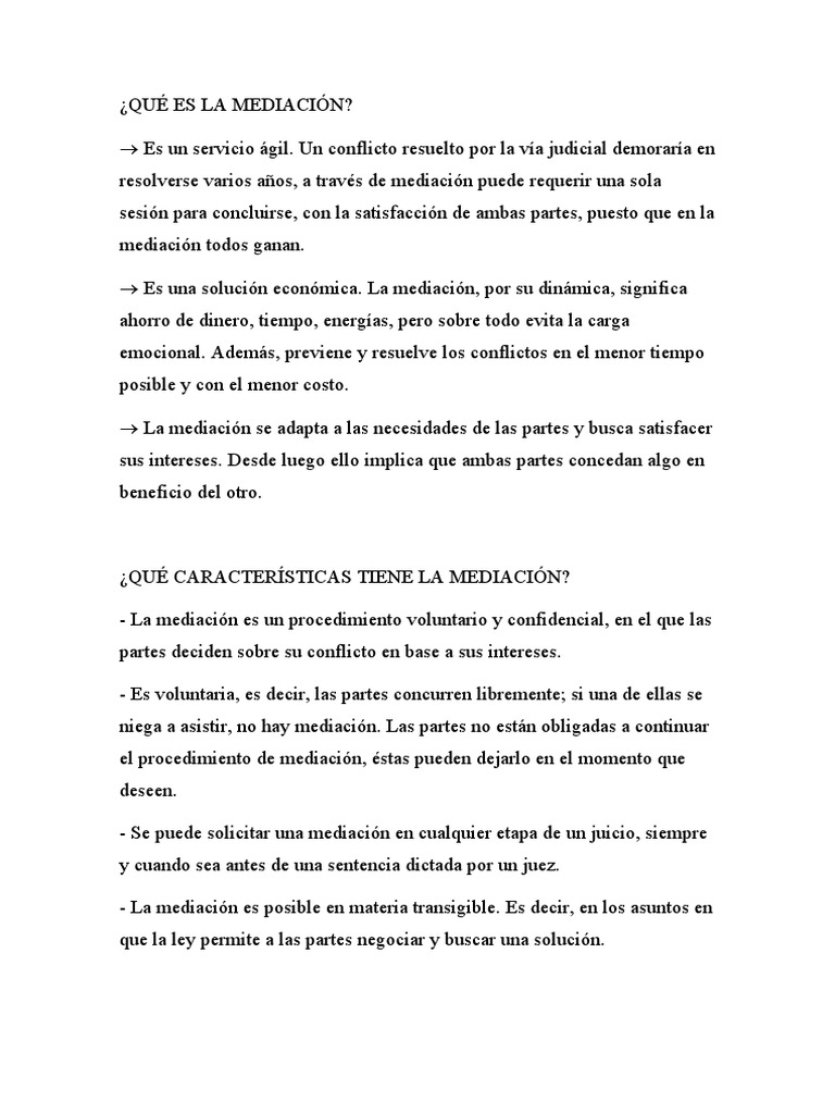 Caracteristicas de La Mediacion | PDF | Mediación | Justicia